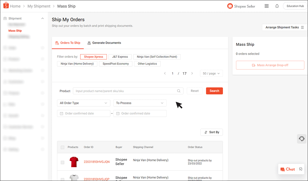 Mass arranging shipment with Shopee Supported Logistics partners ...