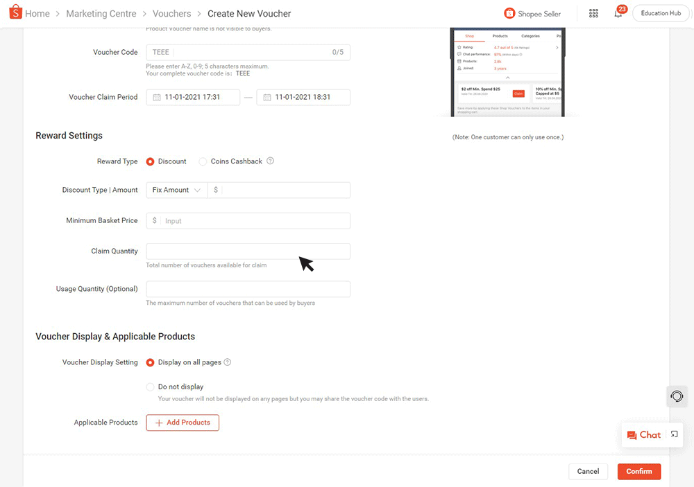 Filling in voucher details | Shopee PH Seller Education Hub