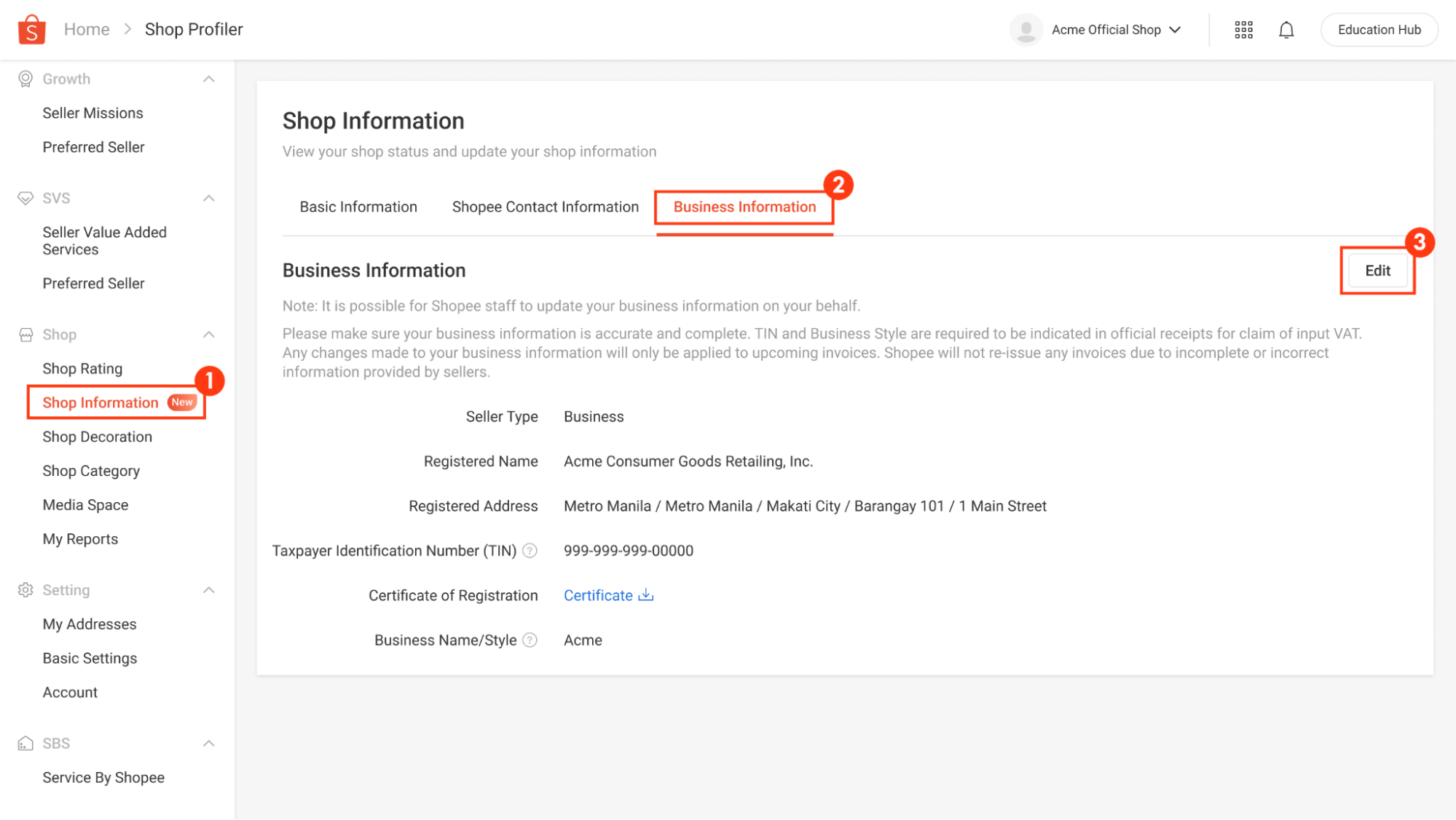 How to Update Business Information for Tax Invoices | Shopee PH Seller ...